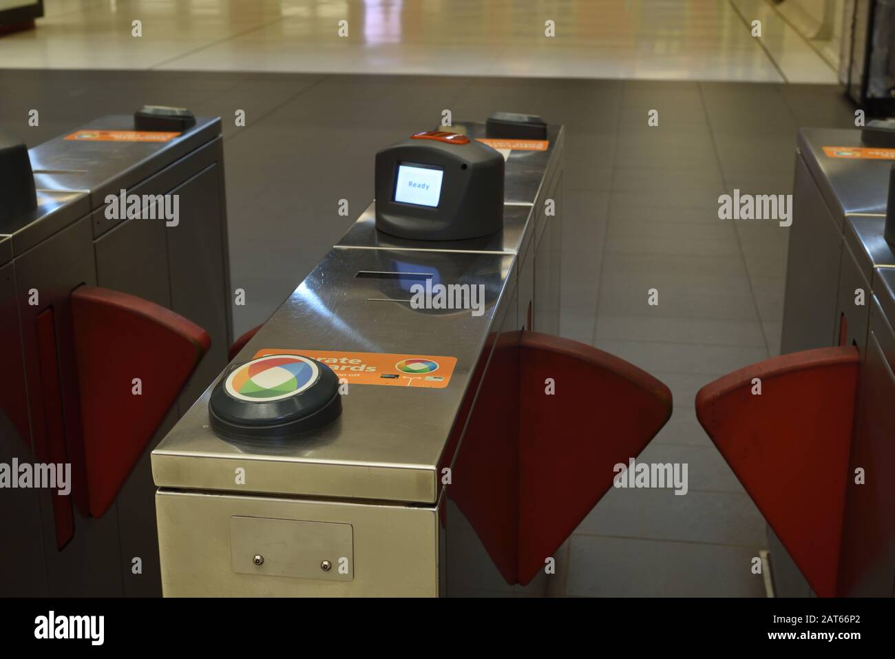 Opal card near-field communication rail turnstiles at Martin Place ...