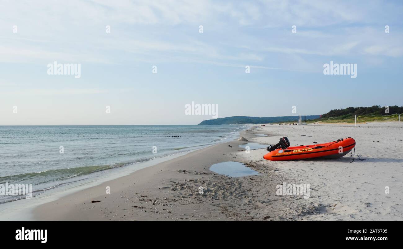 HIDDENSEE, GERMANY - MAY 30, 2016: A boat of the DLRG on Hiddensee ...