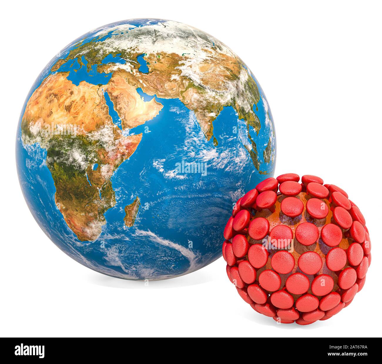 Earth Globe with coronavirus, 3D rendering isolated on white background ...