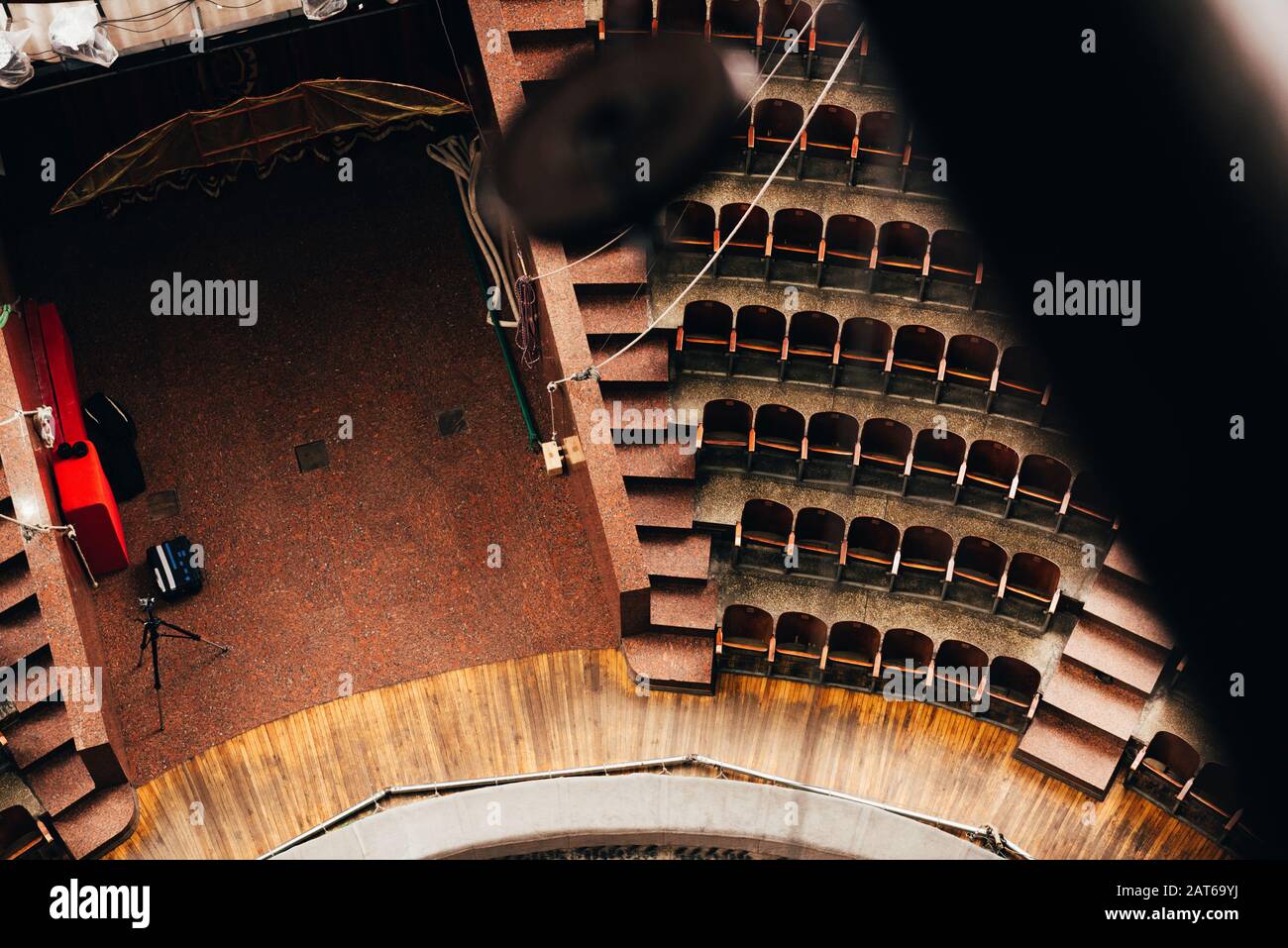 Top view of circus entrance and amphitheater with empty seats ...
