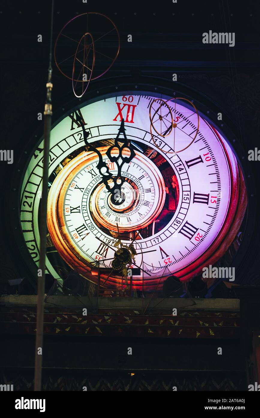 Vintage wall clock with lighting in circus Stock Photo - Alamy
