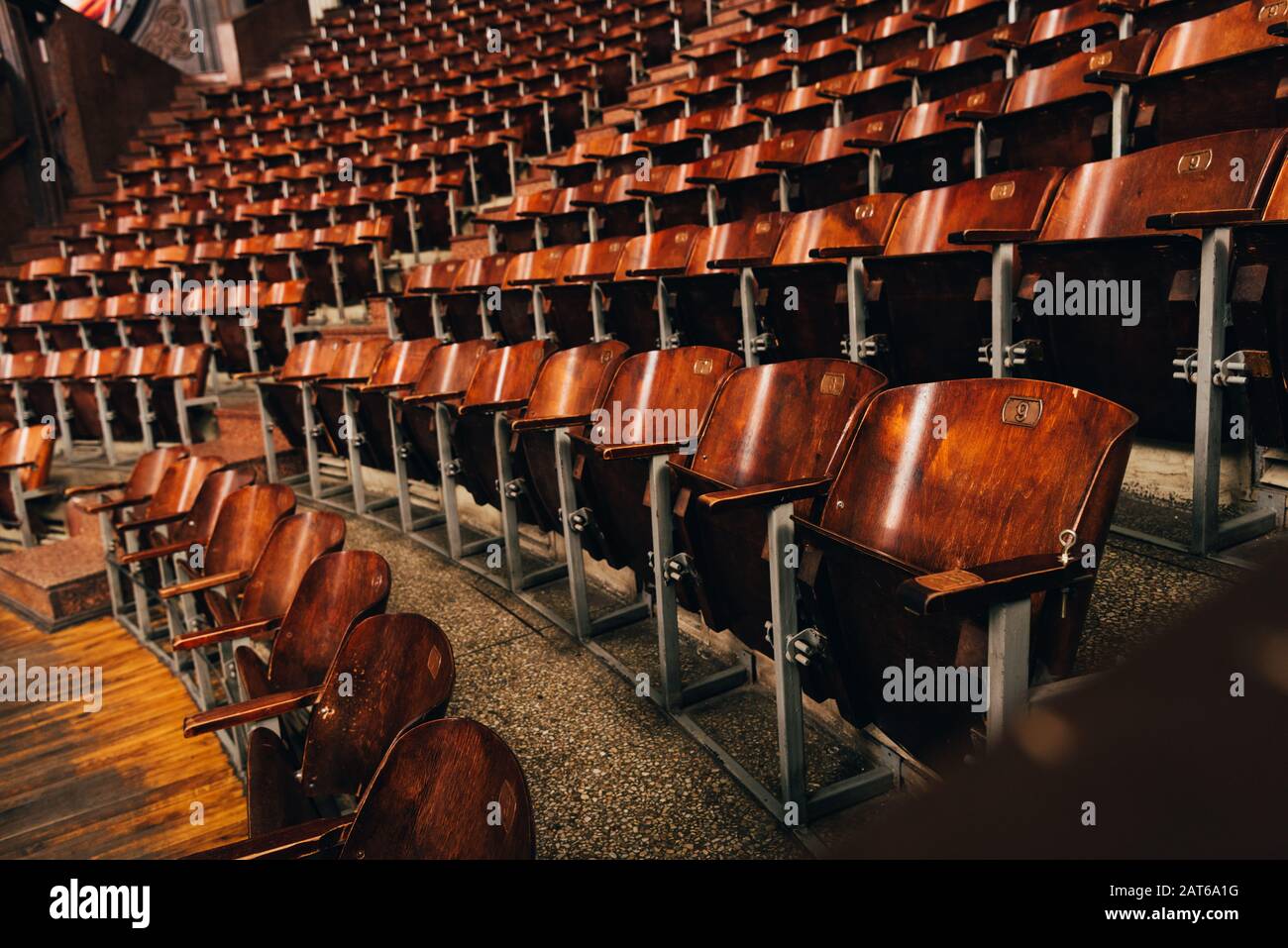 Wooden seats in amphitheater in circus Stock Photo - Alamy