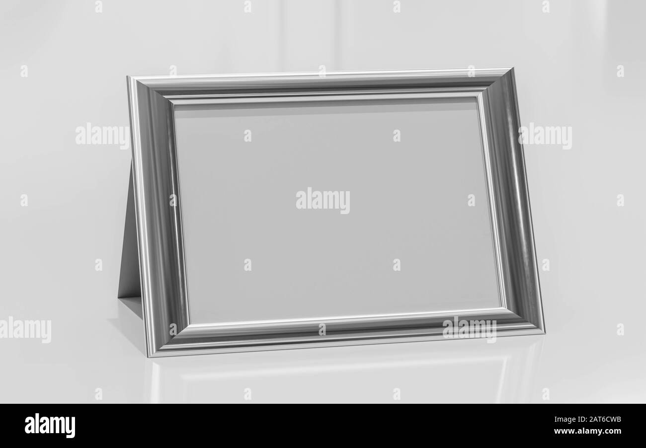 shiny metal picture frame to add your content on a white glossy ...
