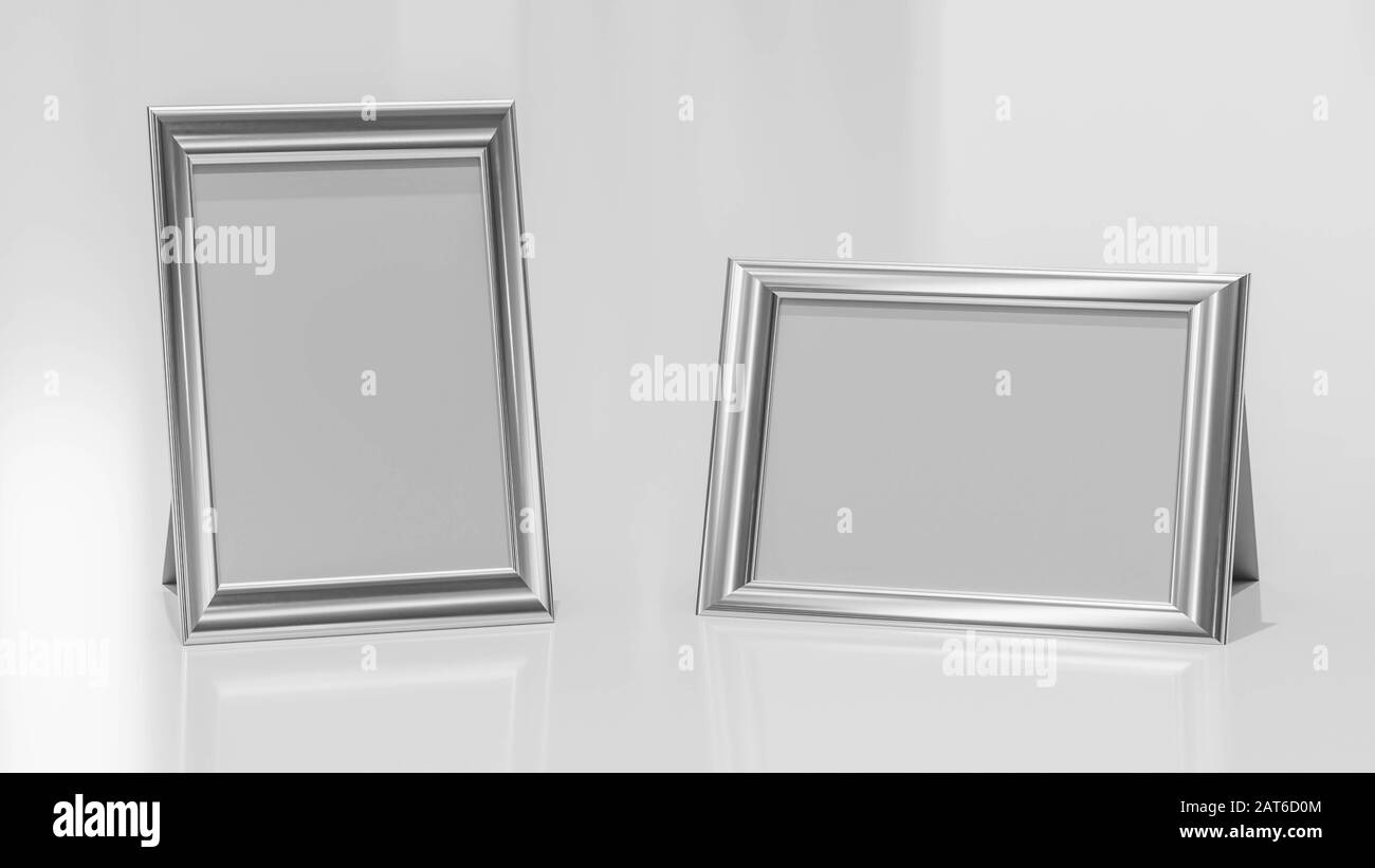 Multiple shiny metal picture frames to add your content on a white ...