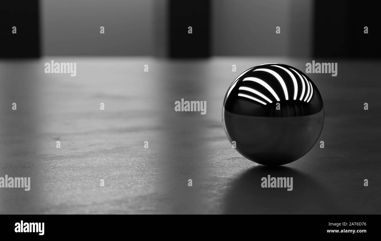 metal ball abstract sphere mirror reflection in dark industrial ...