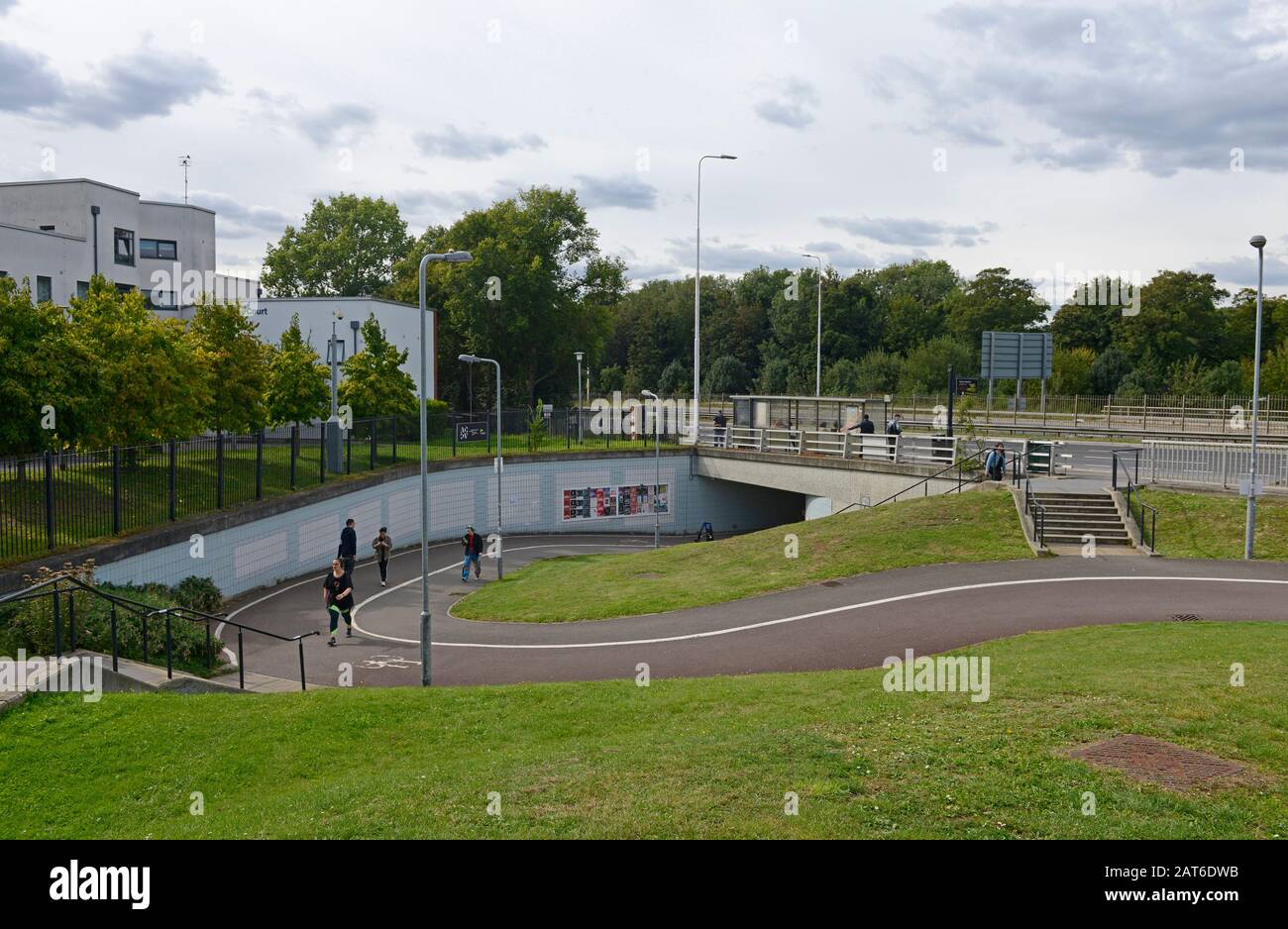 The pedestrian and cycle path from Falmer railway station under the A27 ...