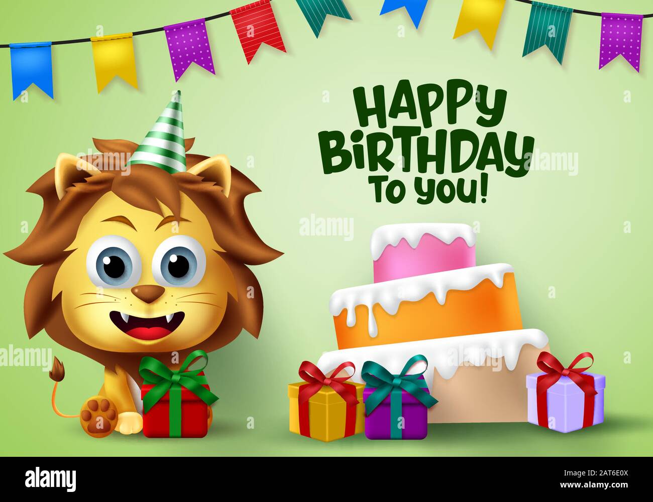 Happy birthday lion vector animal party. Happy birthday greeting text ...