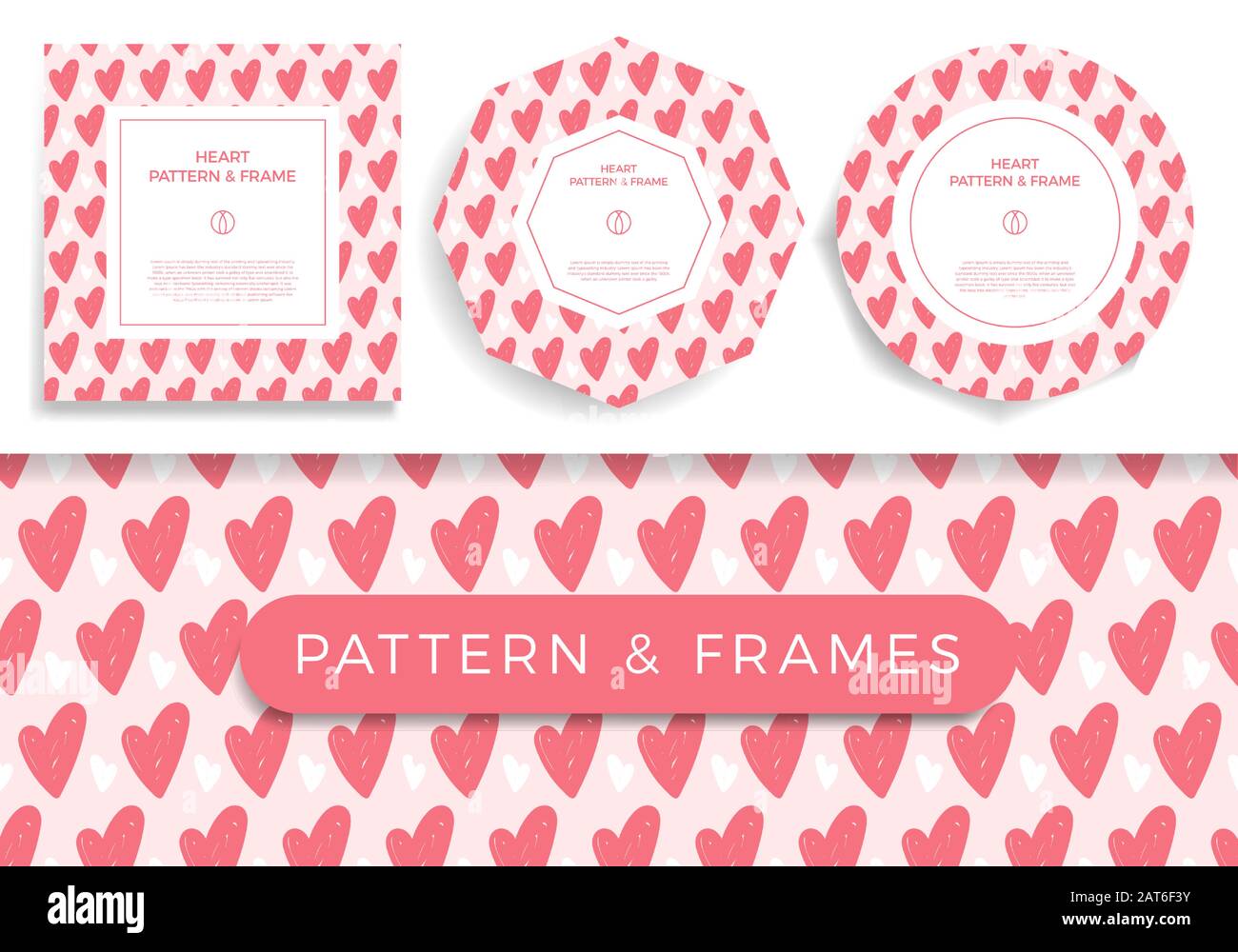 Heart card set. Poster, banner or card Frame Border with love hand draw ...
