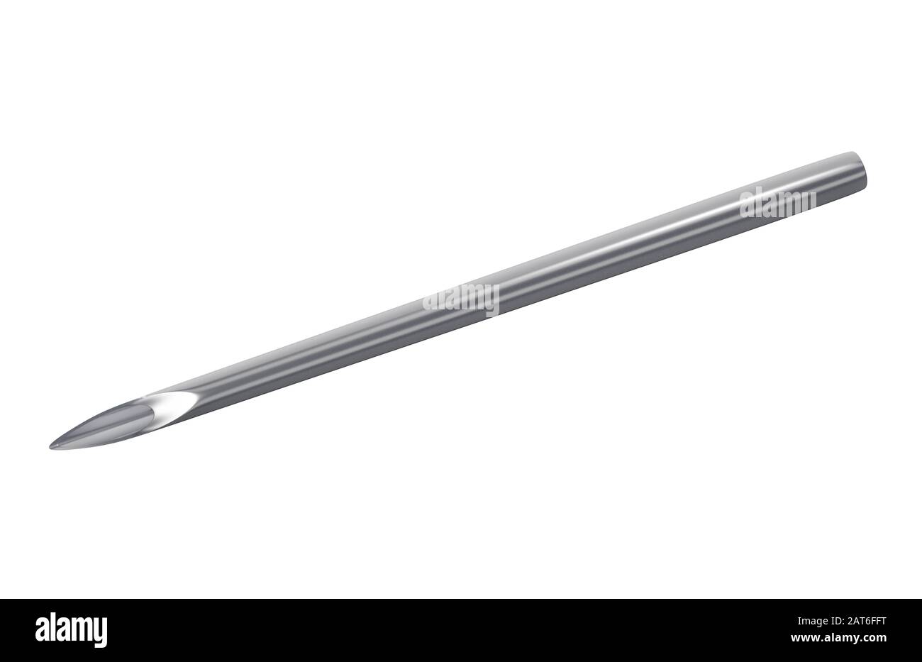 Extreme close-up of Stainless injection needle isolated on white ...