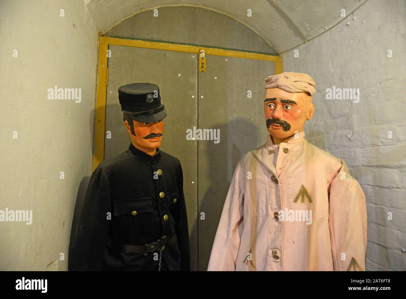 Model of a prisoner and a prison guard in the museum at Nothe Fort in ...