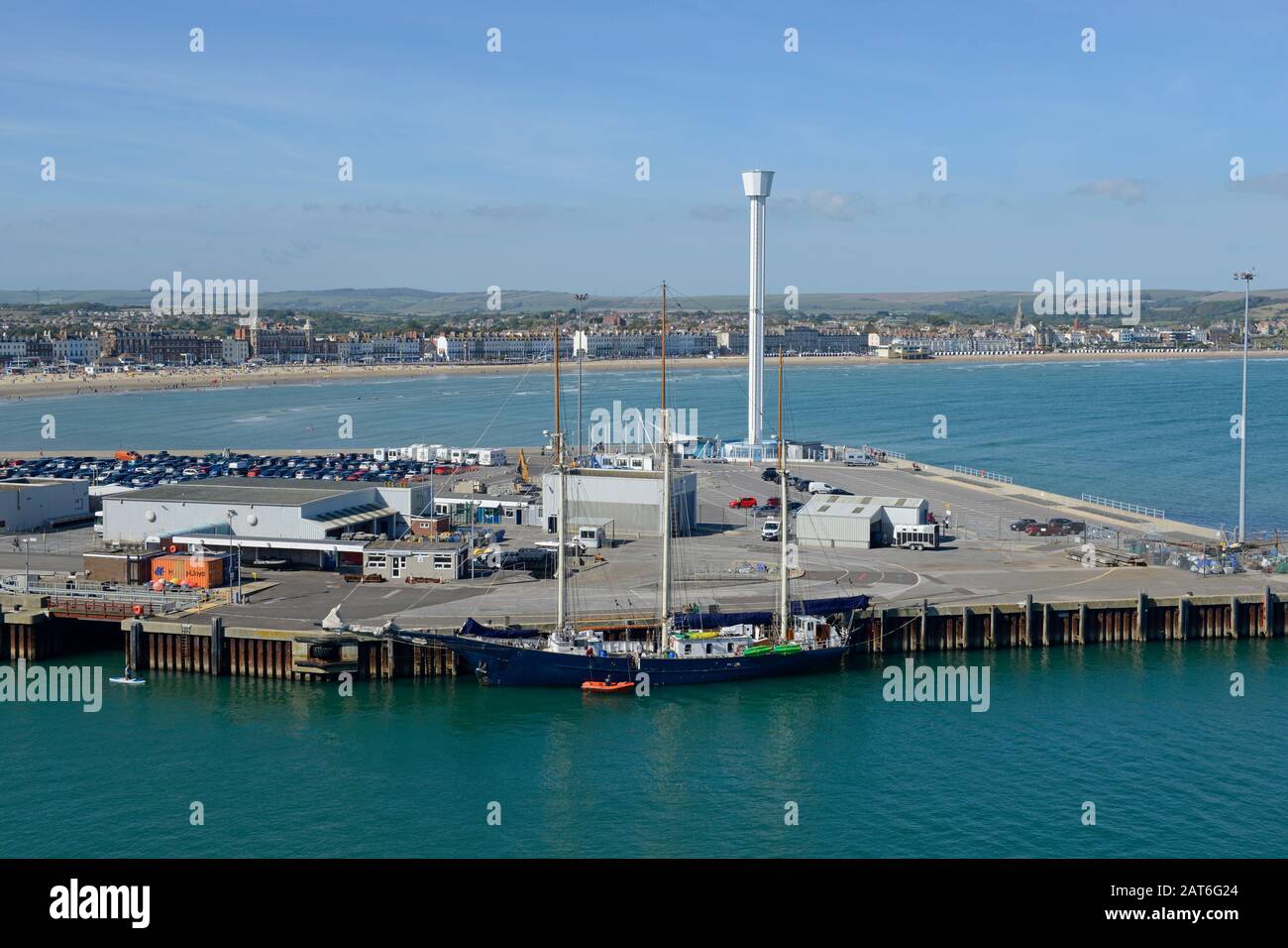 View of Weymouth harbour with the Jurassic Skyline observation tower ...