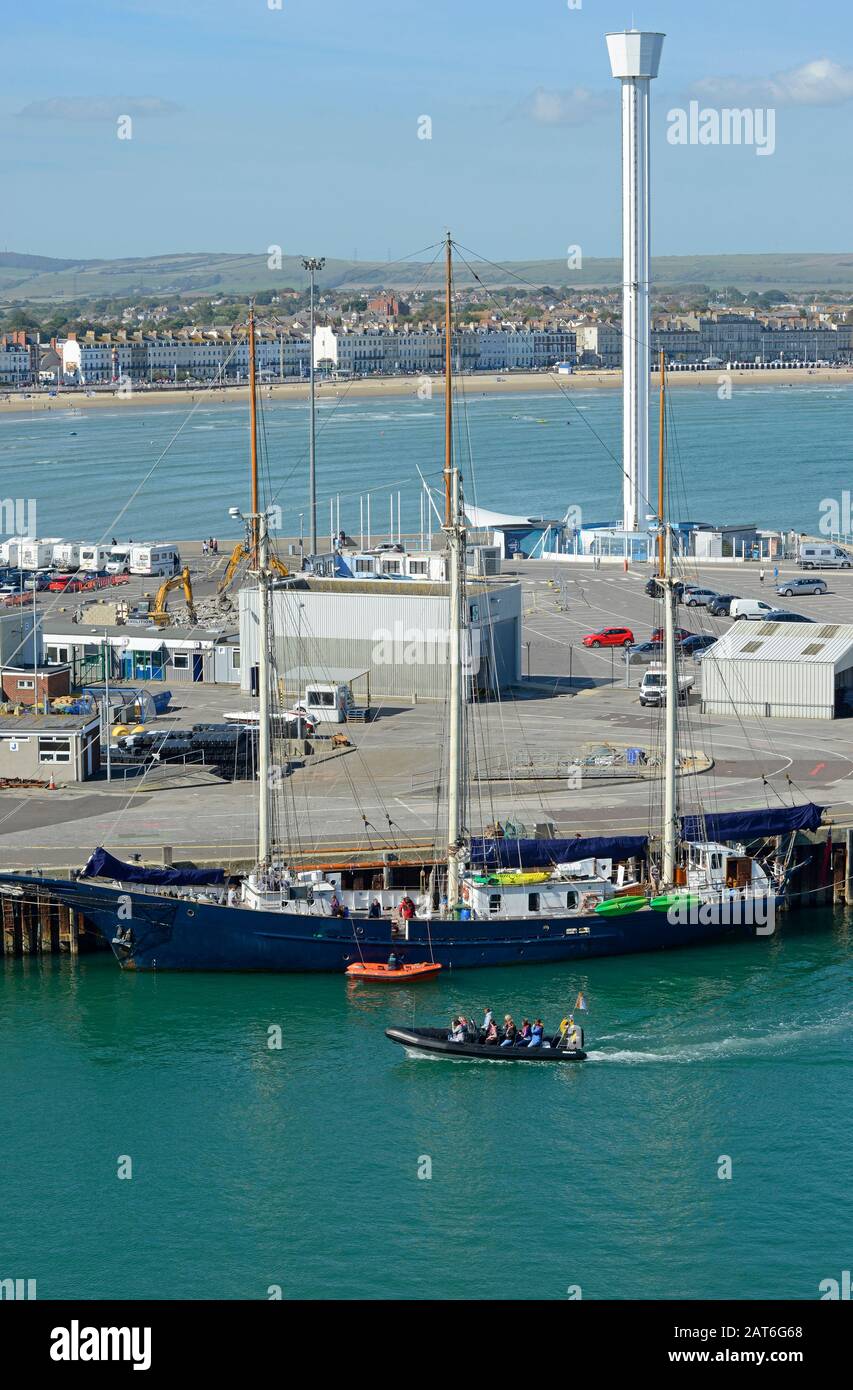 View of Weymouth harbour with the Jurassic Skyline observation tower ...
