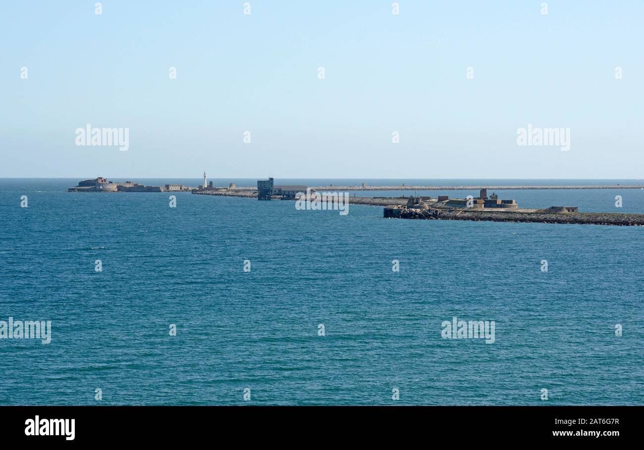 View of the breakwaters of Portland harbour from Nothe Fort museum in ...