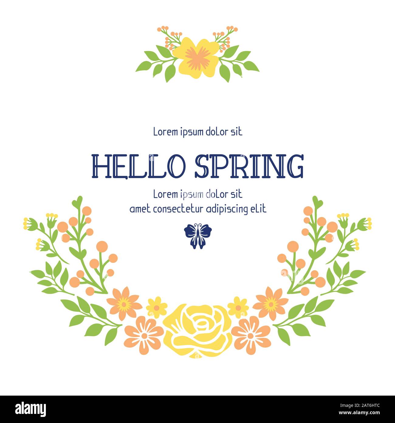 Template design for hello spring invitation card, with elegant leaf and ...