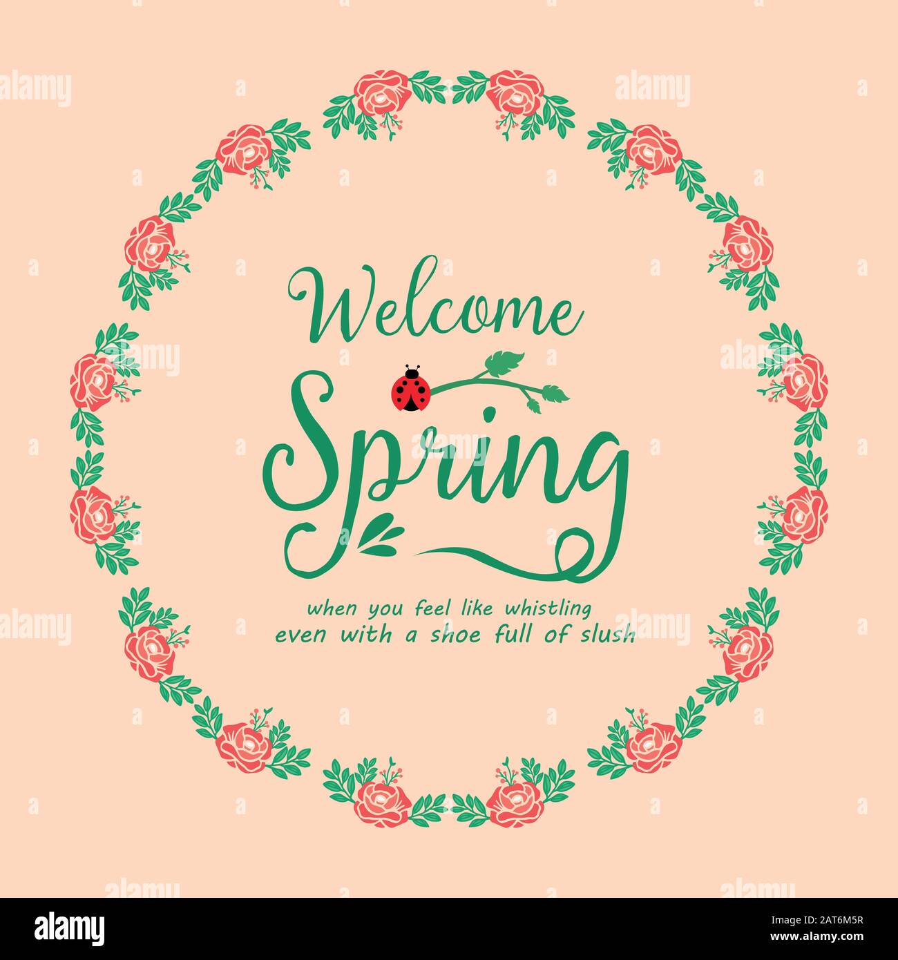 Beautiful red rose wreath frame, for welcome spring greeting card ...