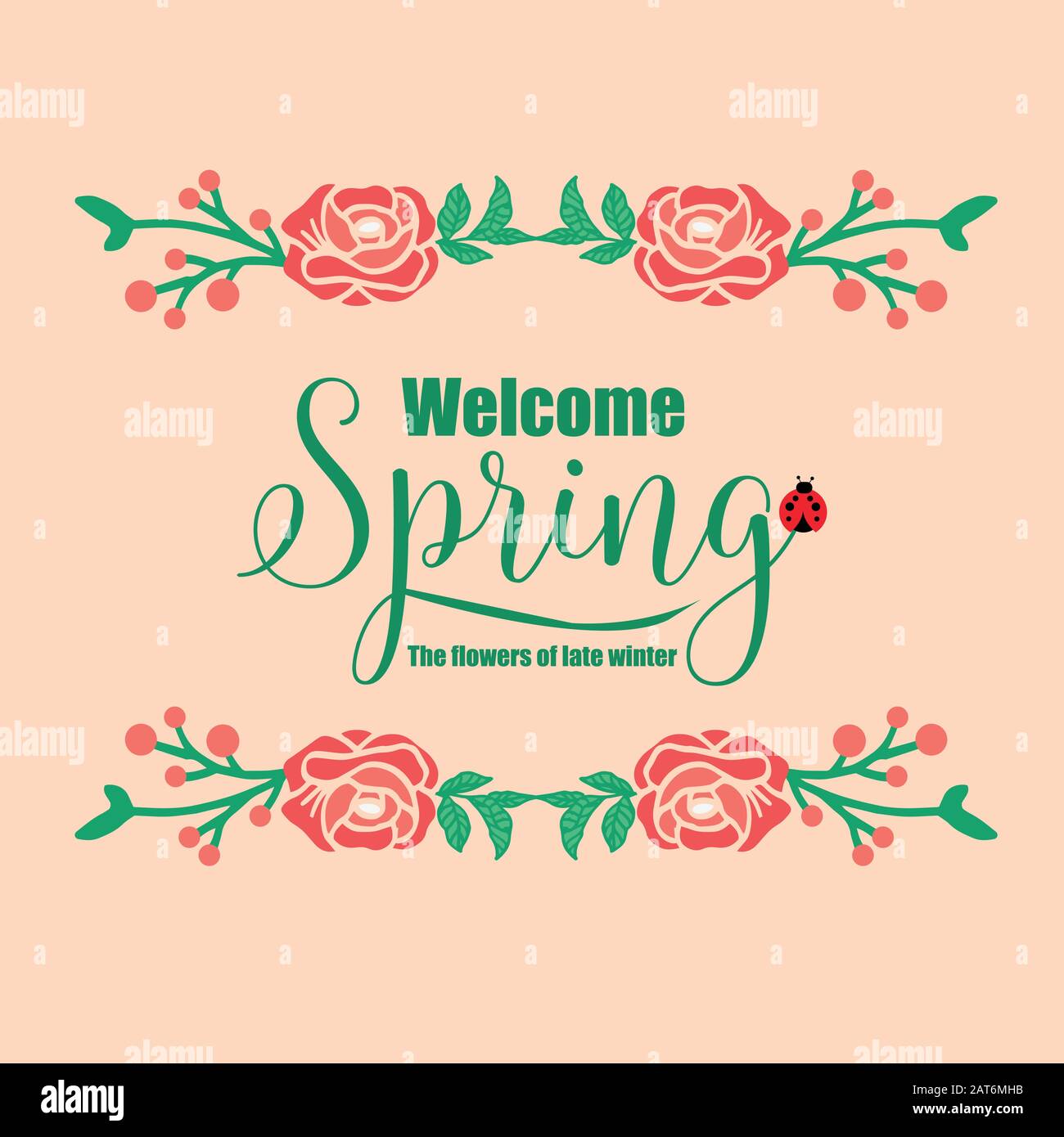 Vintage Decorative for welcome spring greeting card, with elegant rose ...