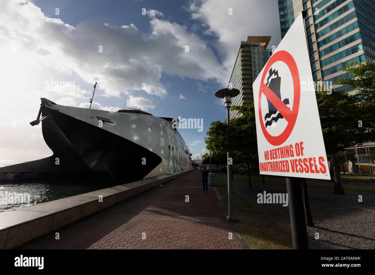 Tobago catamaran ferry at dock, Port of Spain waterfront, Trinidad and ...