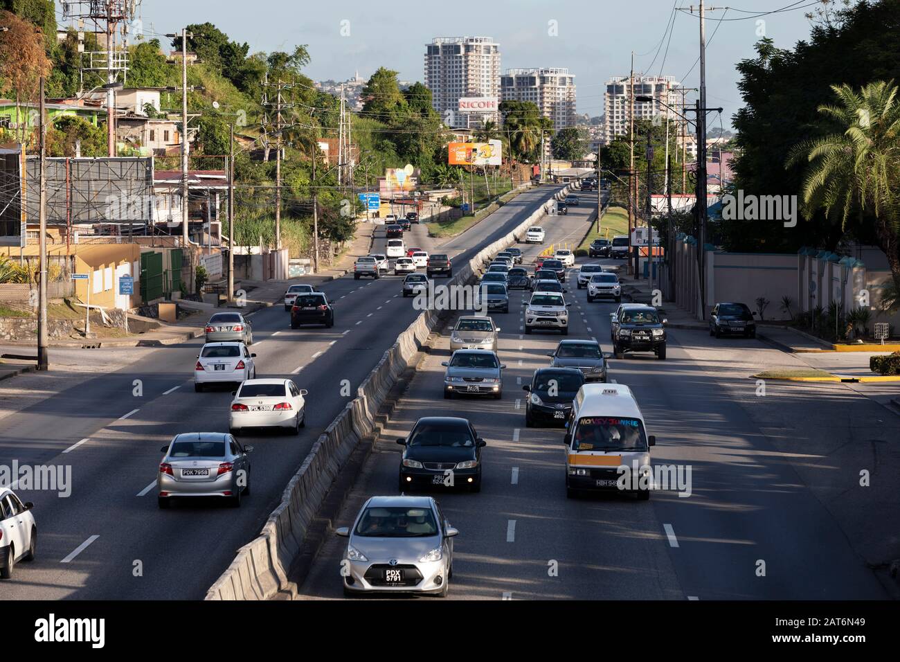 Cars, traffic on the Western Main Road, Port of Spain, Trinidad and ...
