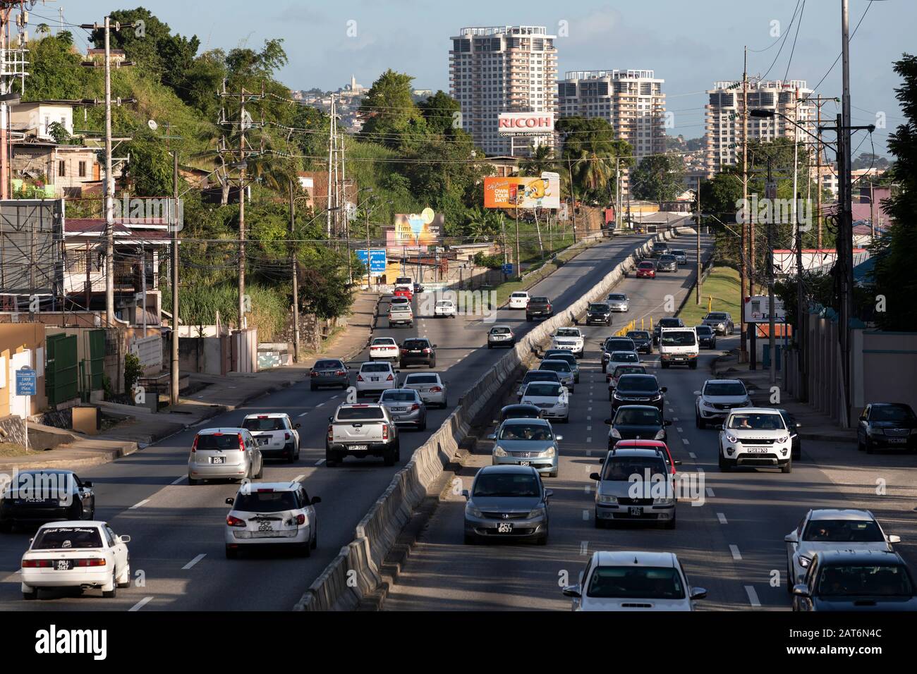 Cars, traffic on the Western Main Road, Port of Spain, Trinidad and ...