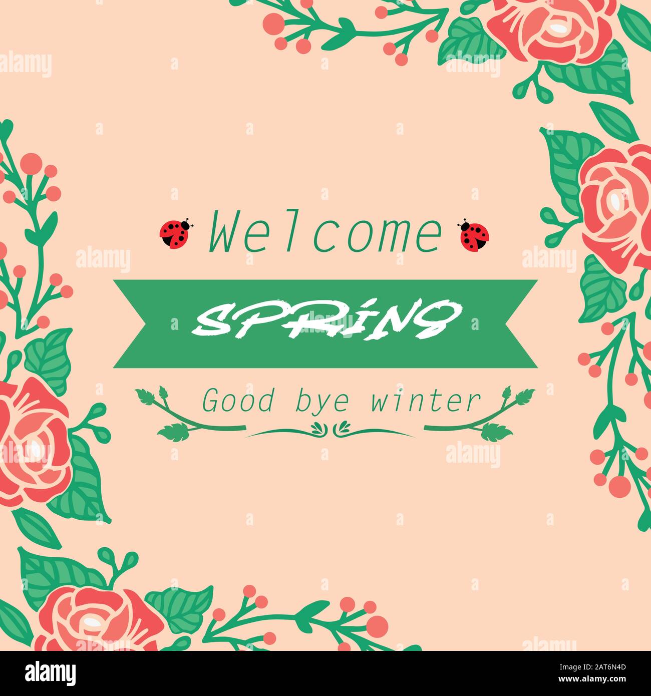 Elegant shape of welcome spring card, with beautiful template ...