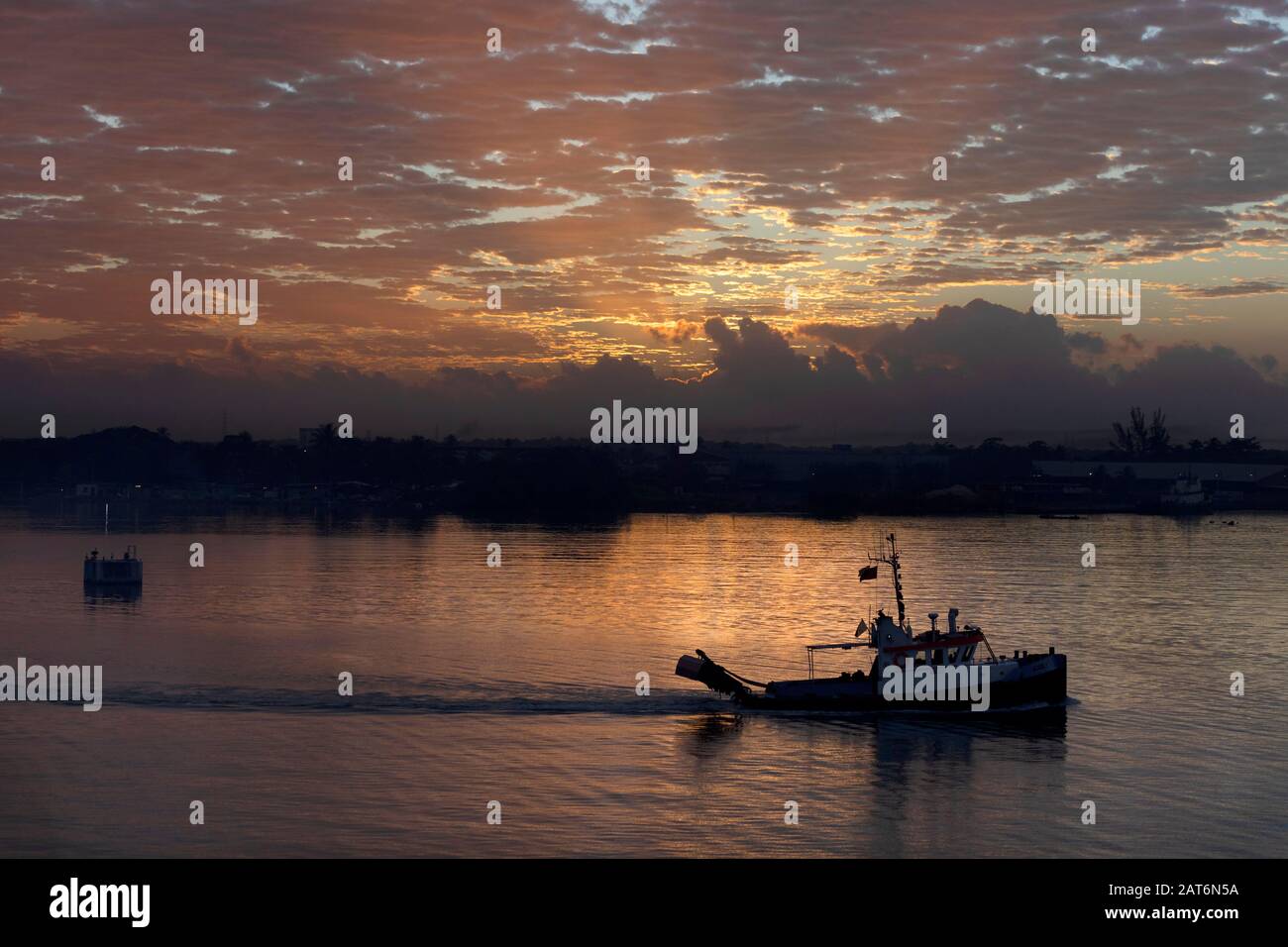 Sunrise, fishing boat harbor, Port of Spain, Trinidad and Tobago Stock ...