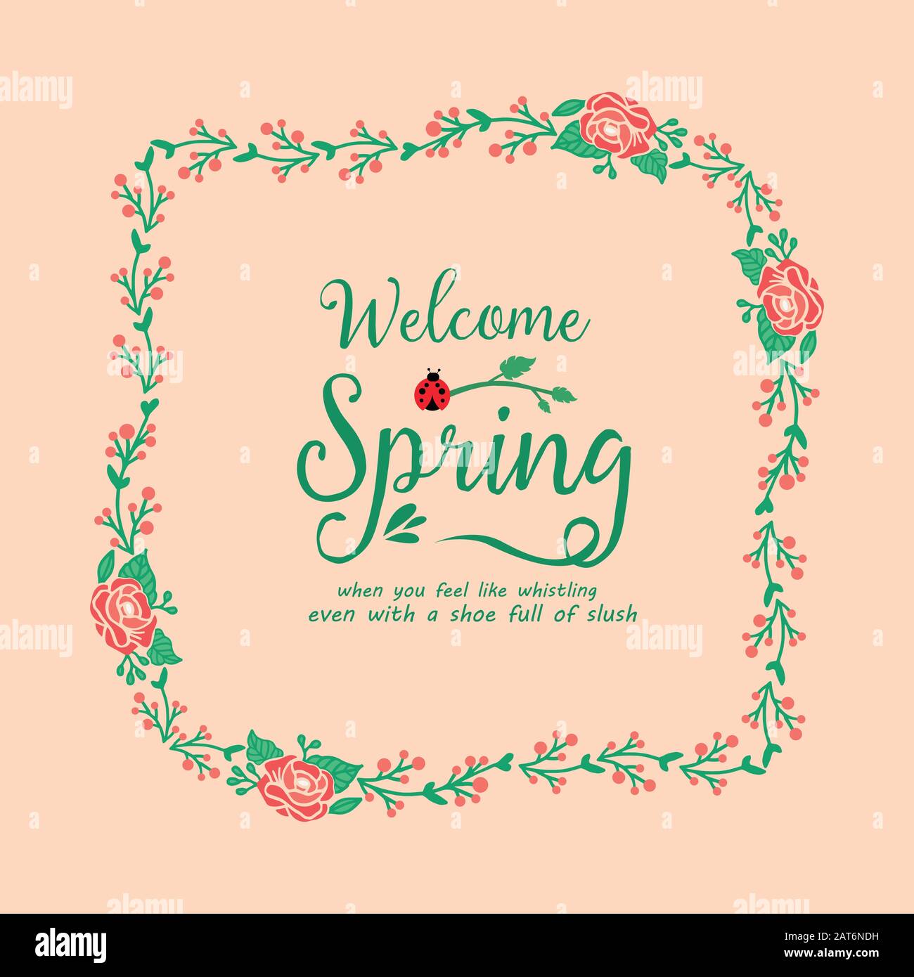 Elegant ornate leaf and wreath frame, for welcome spring greeting card ...