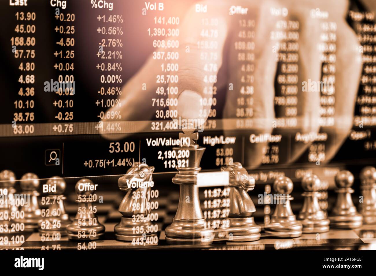 Chess game on chess board on stock market or forex trading graph chart ...