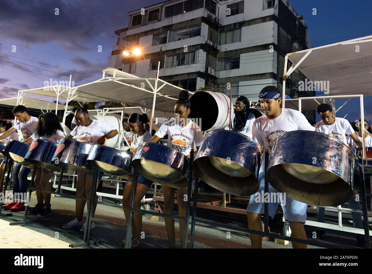 Steelpan orchestra, Port of Spain, Trinidad and Tobago Stock Photo - Alamy
