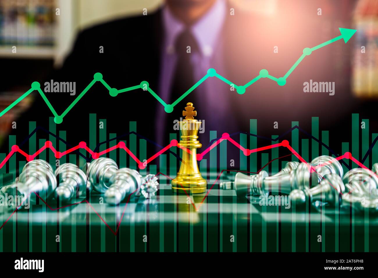 Chess game on chess board on stock market or forex trading graph chart ...