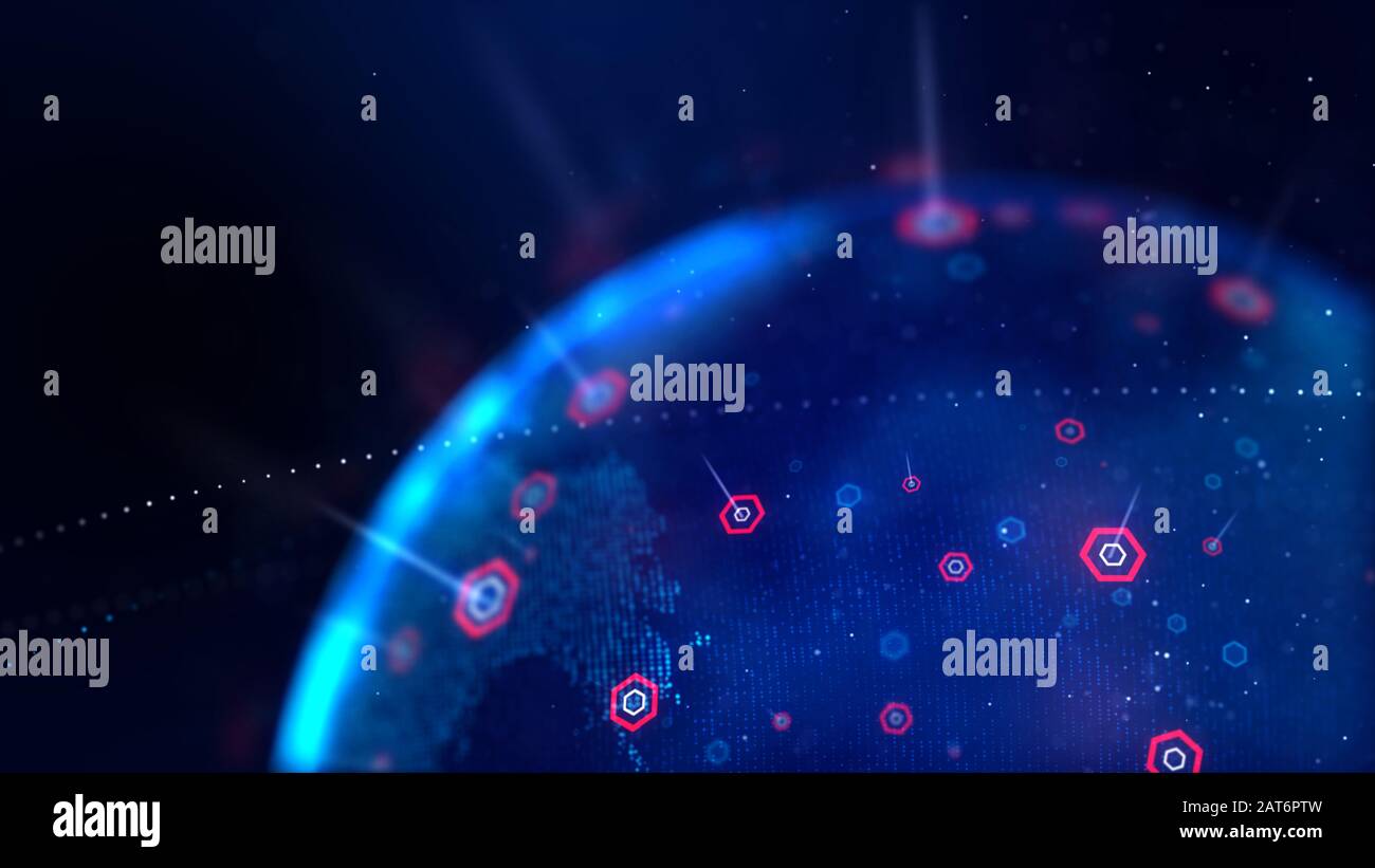 Abstract background dot blue world map with hexagon shape for a cyber ...
