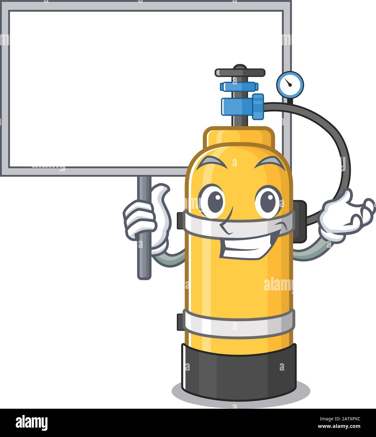 A cute picture of oxygen cylinder cute cartoon character bring a board ...