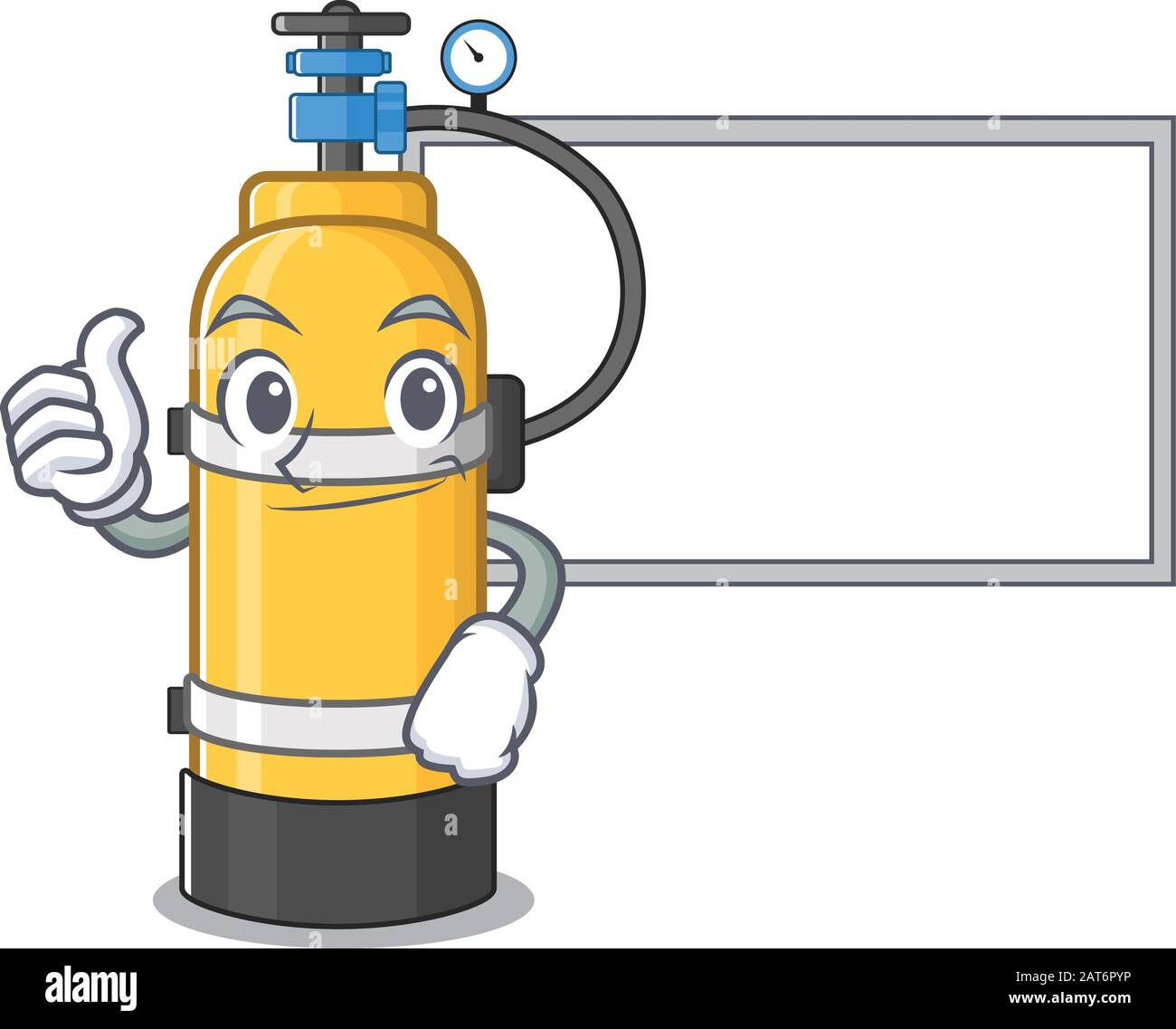 Thumbs up of oxygen cylinder cartoon design with board Stock Vector ...