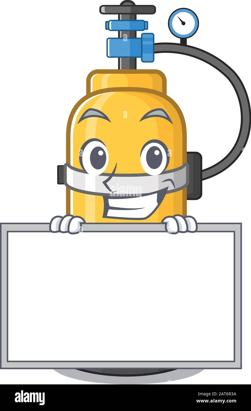 A cute picture of oxygen cylinder grinning with board Stock Vector ...