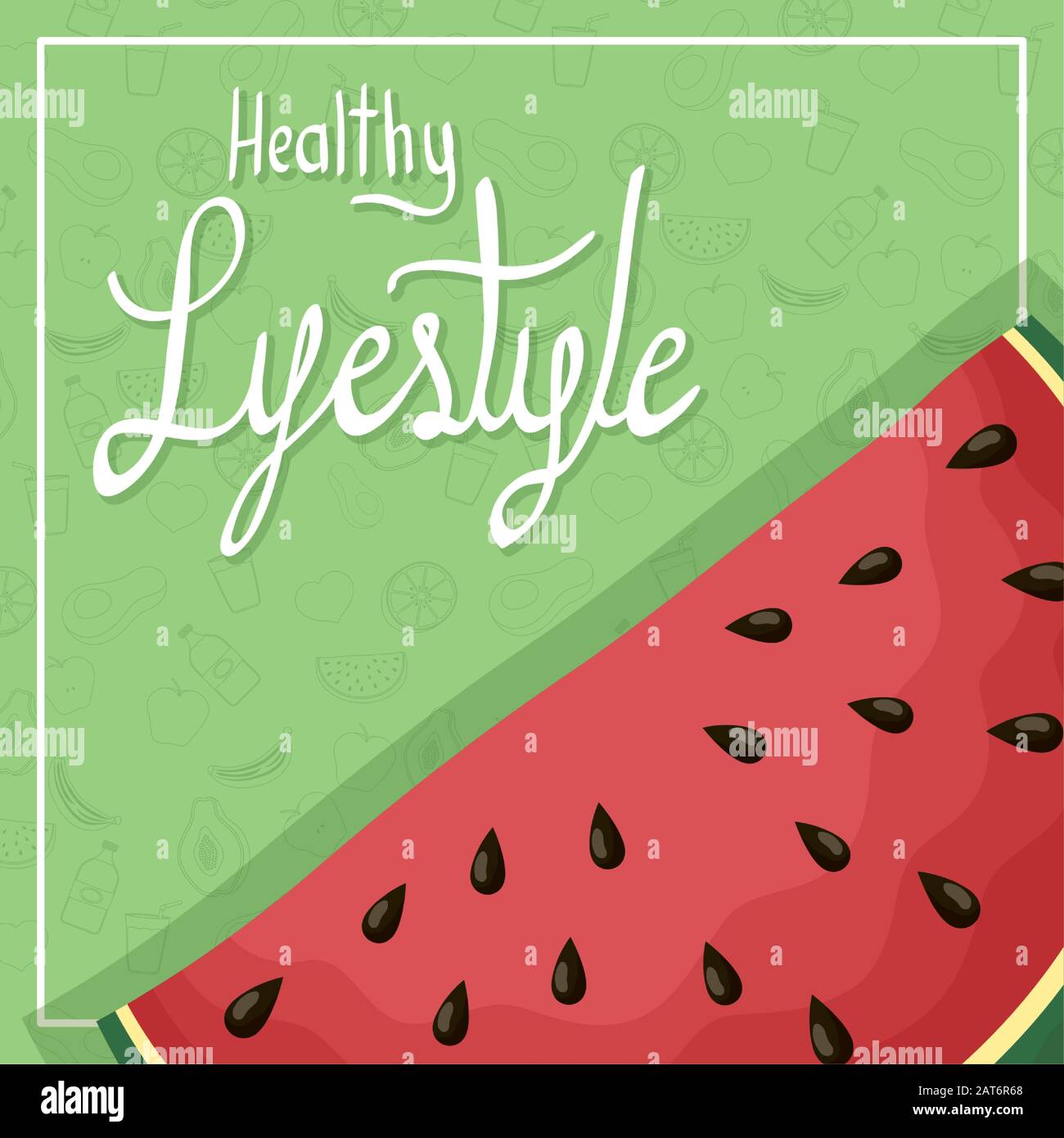 fresh watermelon fruit and healthy lifestyle lettering Stock Vector ...