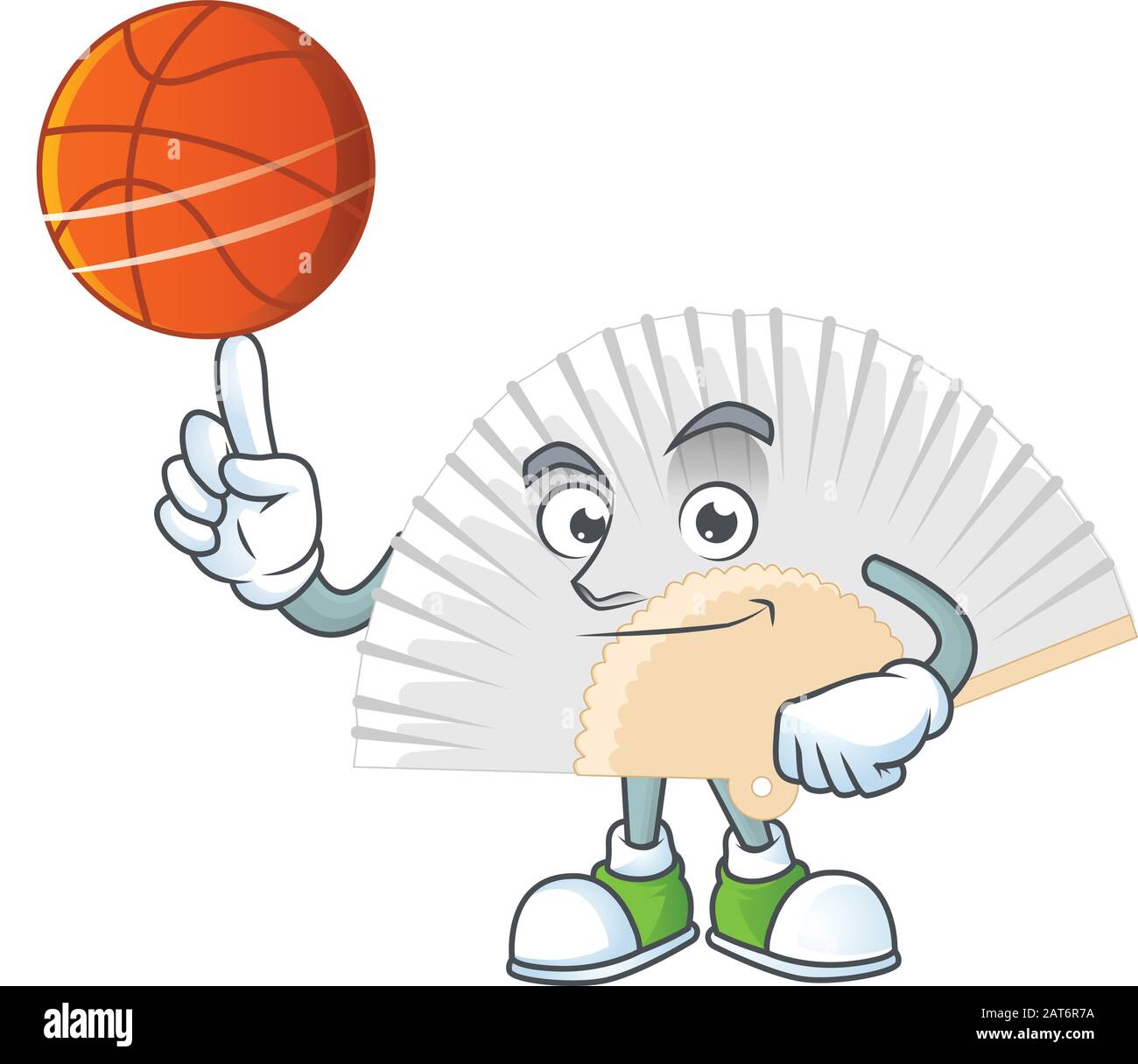 a Healthy white chinese folding fan cartoon character playing ...