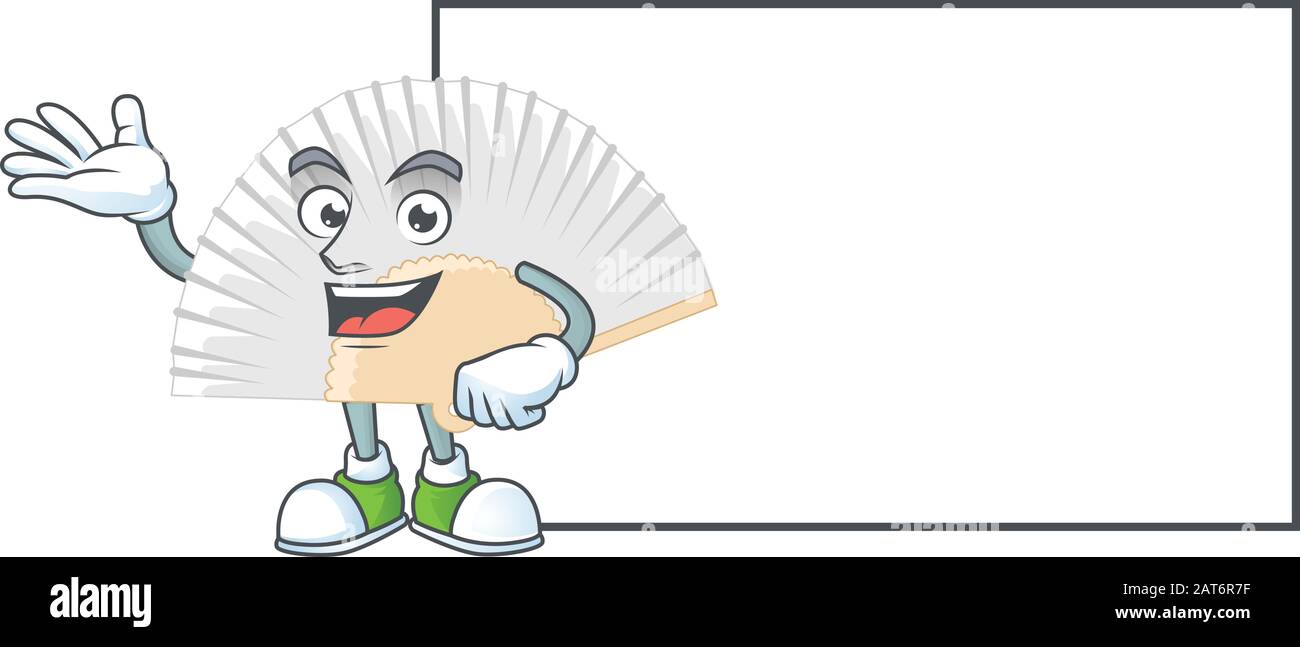 Smiley white chinese folding fan with whiteboard cartoon character ...