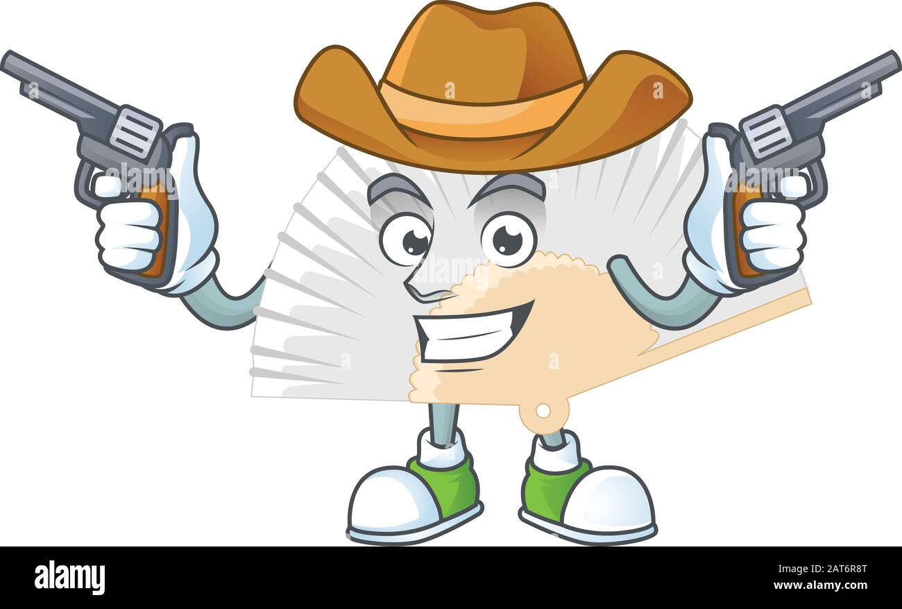 Confident white chinese folding fan Cowboy cartoon character holding ...