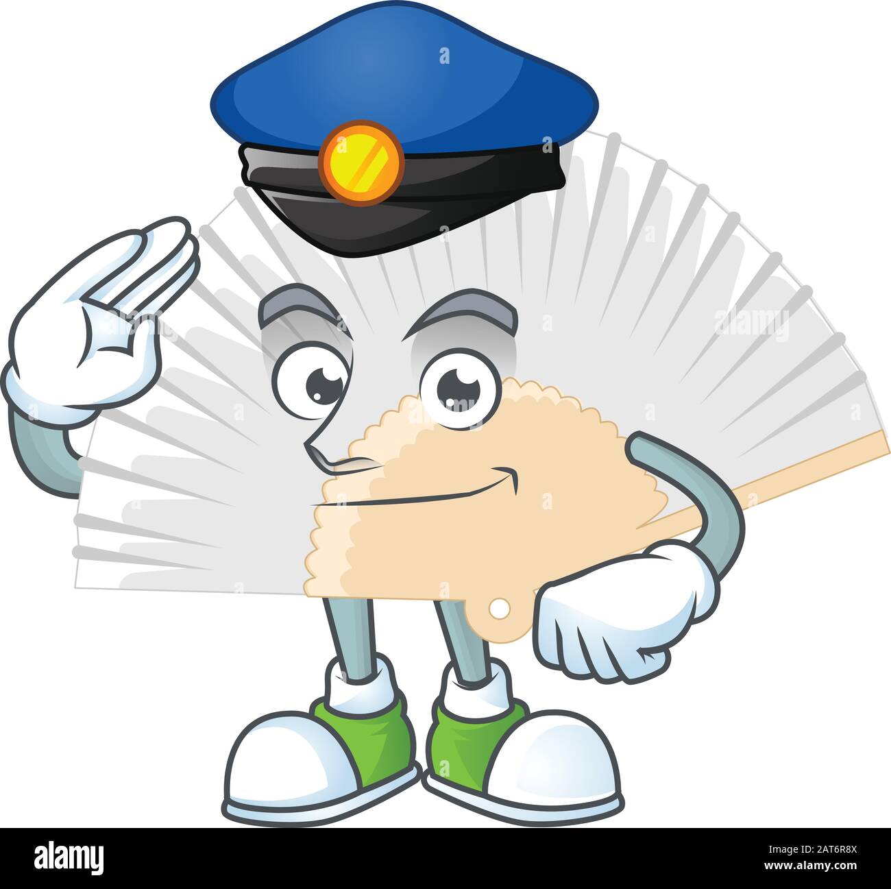 A character design of white chinese folding fan in a Police officer ...