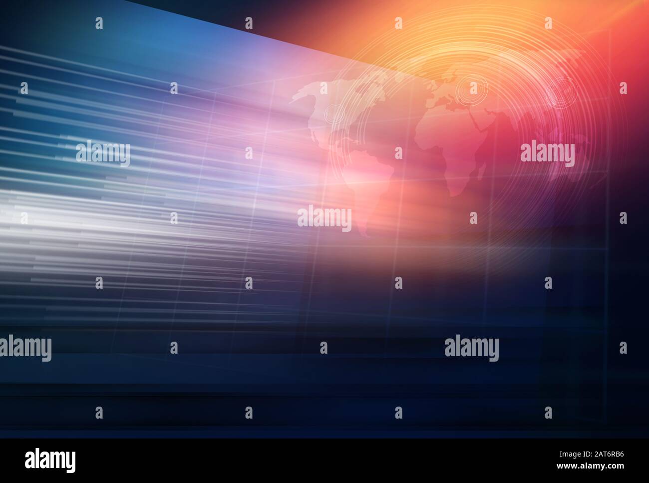 Graphical studio space background with world map and transmit lines ...