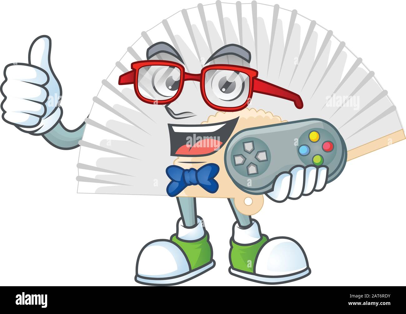 Smiley gamer white chinese folding fan cartoon mascot style Stock ...