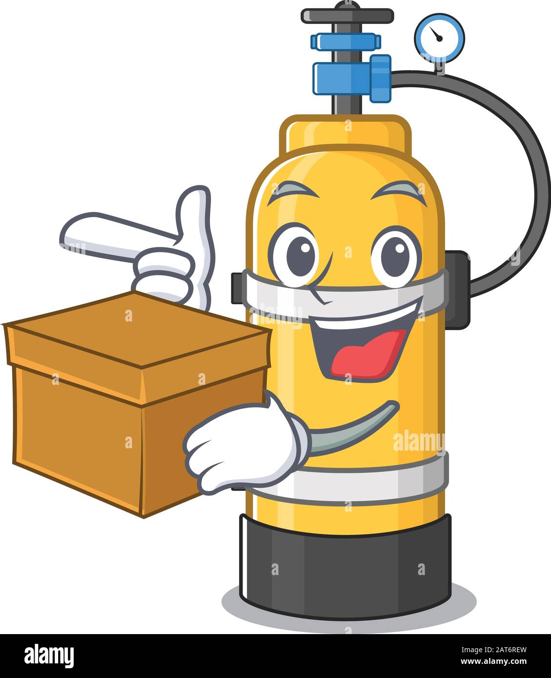 Cute oxygen cylinder cartoon character having a box Stock Vector Image ...