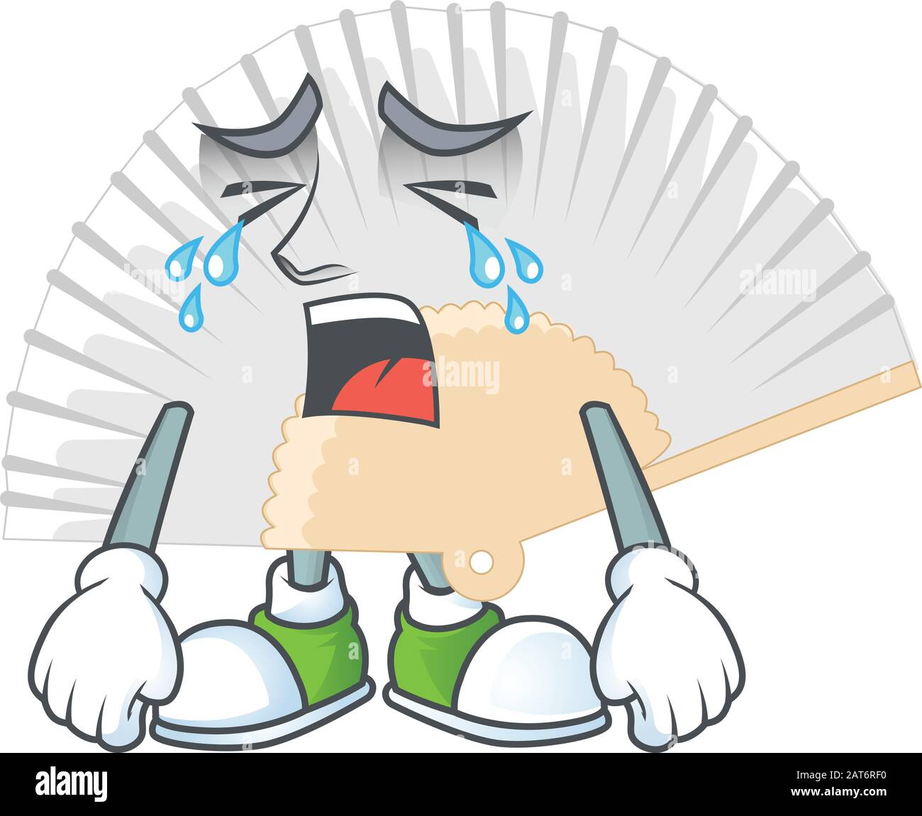 Sad of white chinese folding fan cartoon mascot style Stock Vector ...