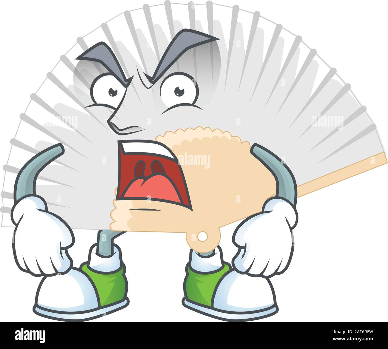 White chinese folding fan cartoon character design having angry face ...