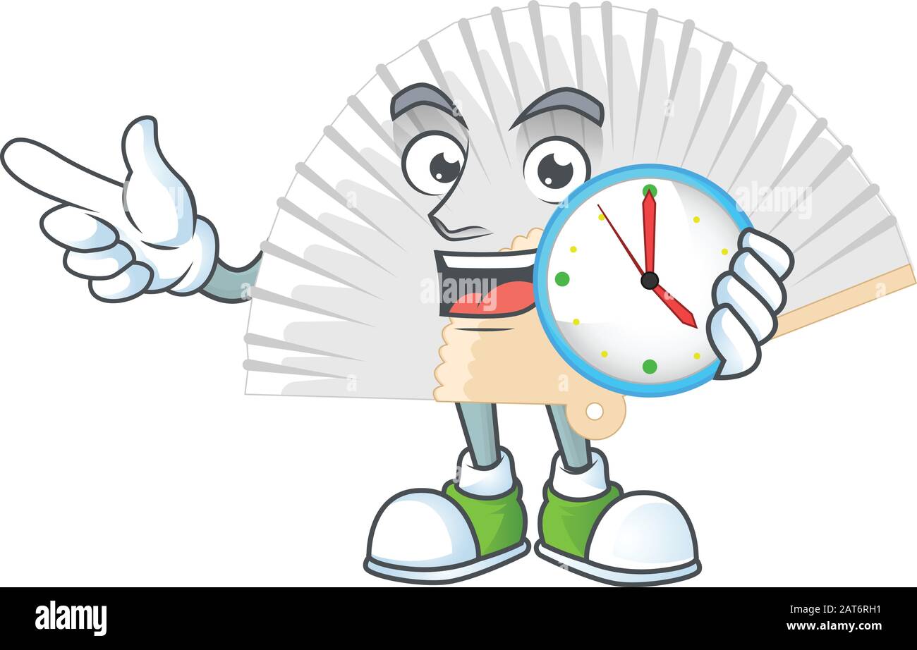 cartoon character style white chinese folding fan having clock Stock ...