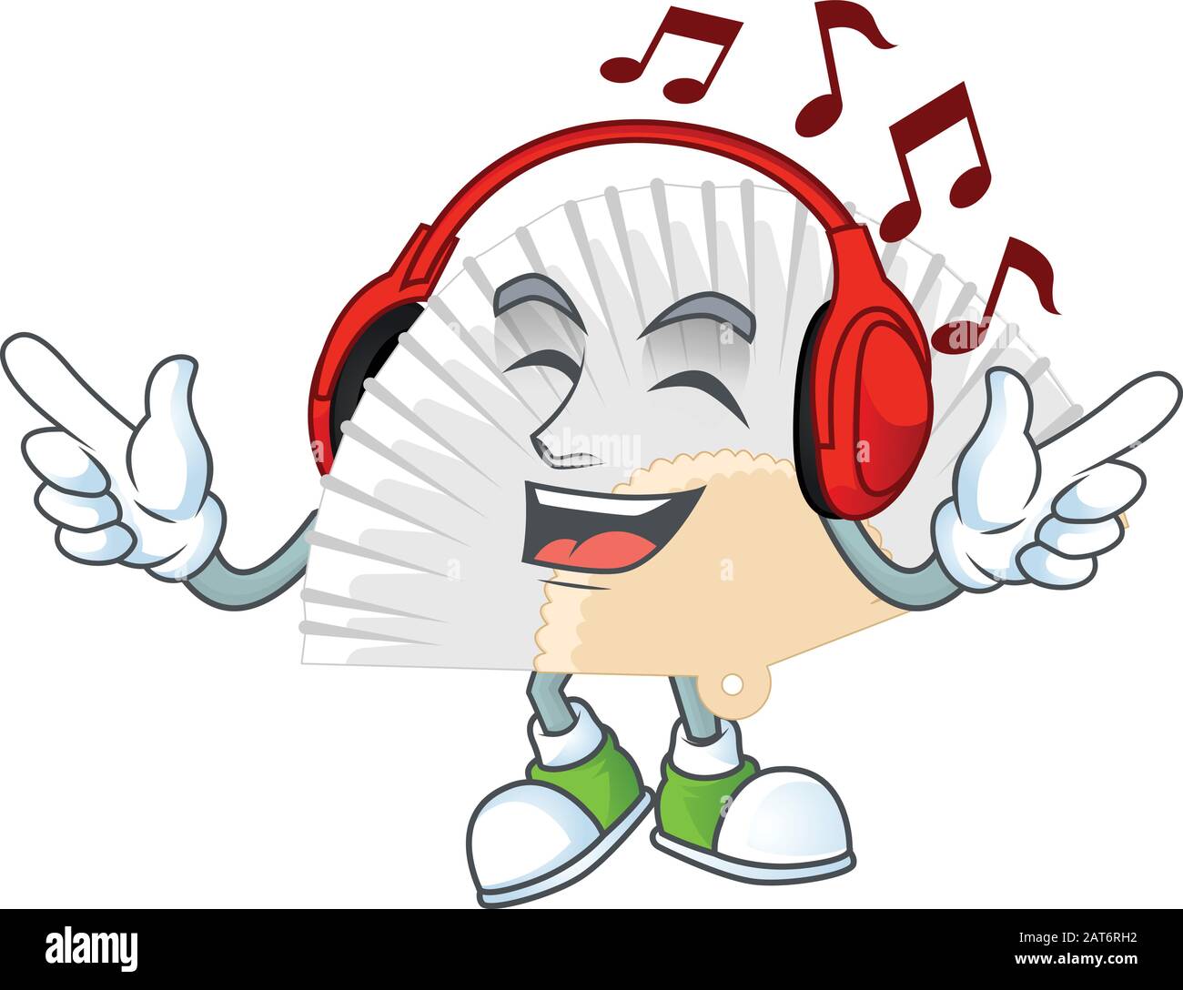 Listening music white chinese folding fan mascot cartoon character ...