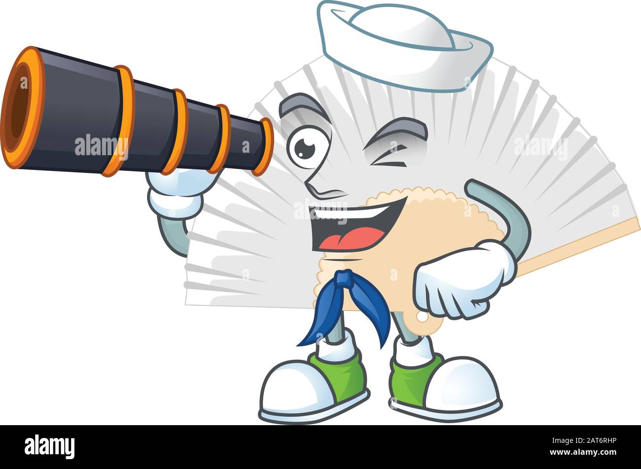 White chinese folding fan cartoon happy Sailor style with binocular ...