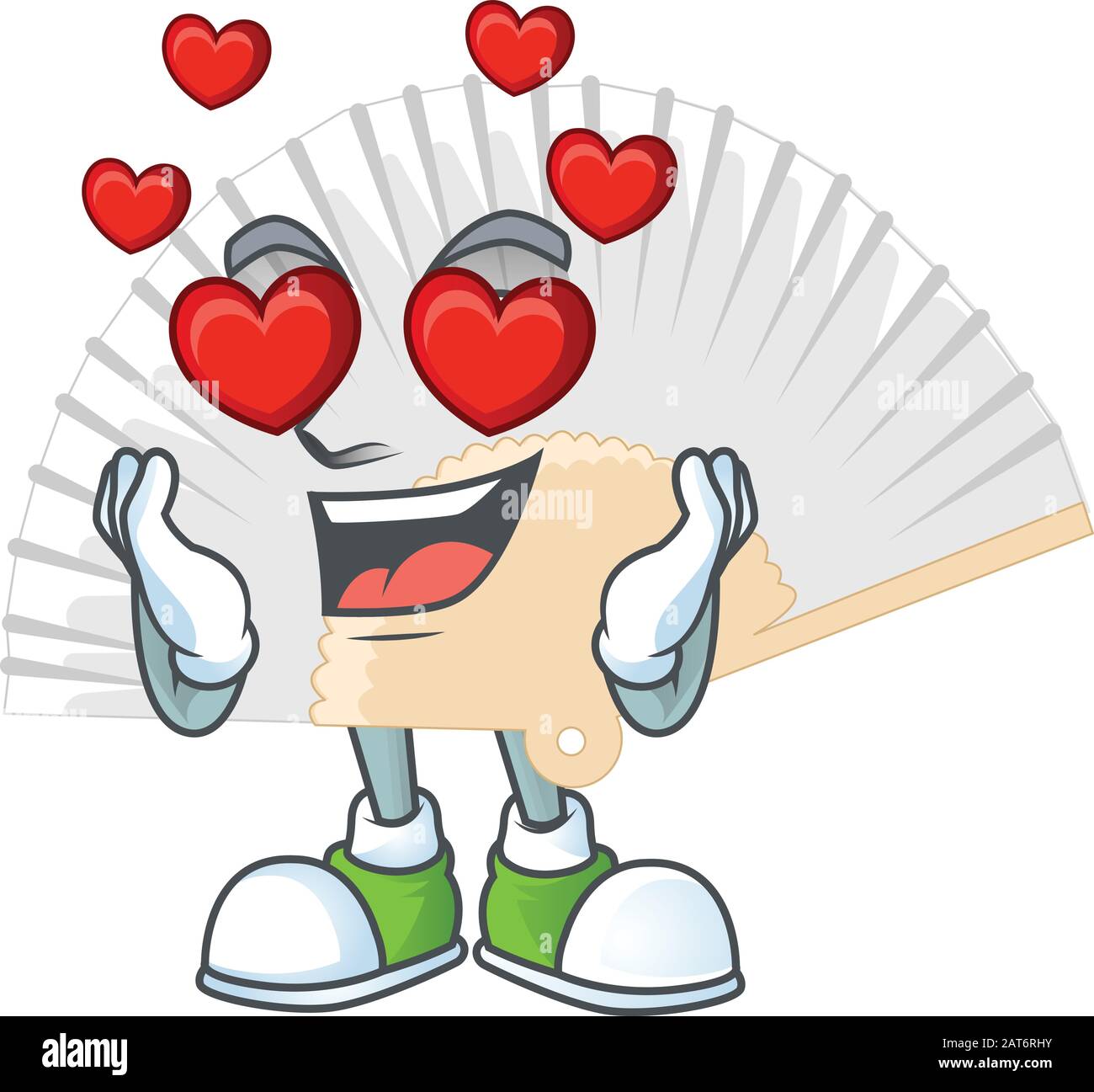 falling in love cute white chinese folding fan cartoon character design ...