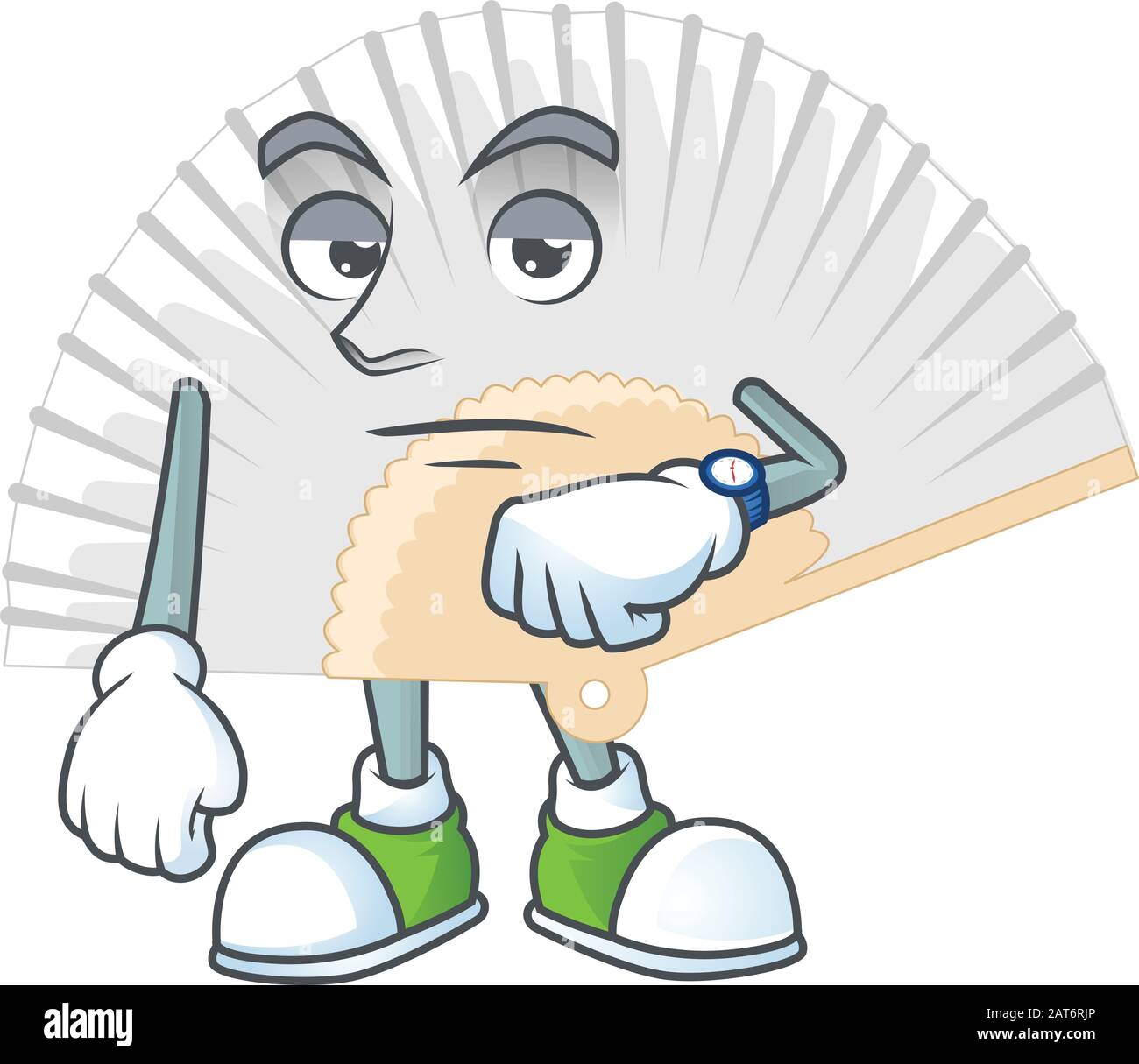 cartoon character design of white chinese folding fan on a waiting ...
