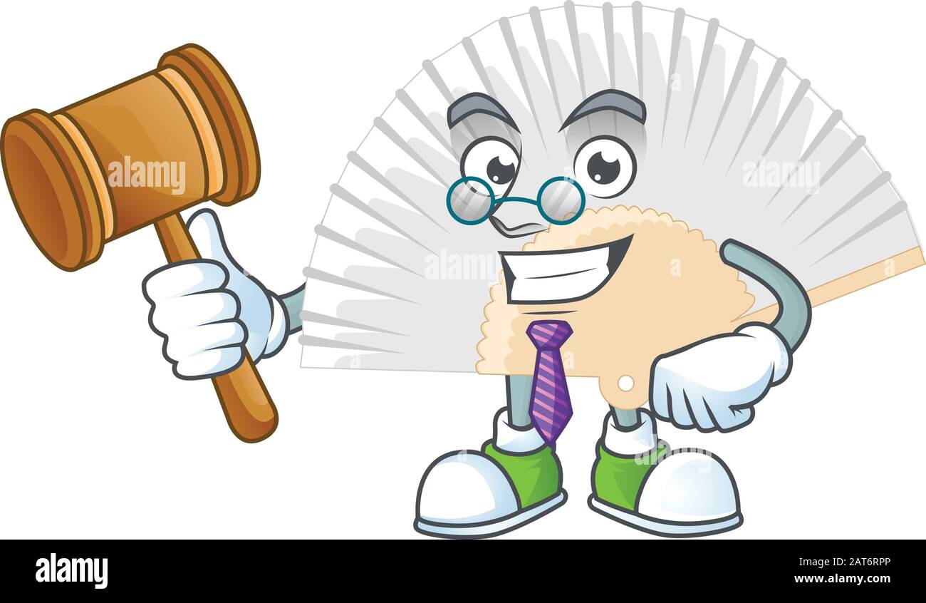 Smart Judge white chinese folding fan in mascot cartoon character style ...