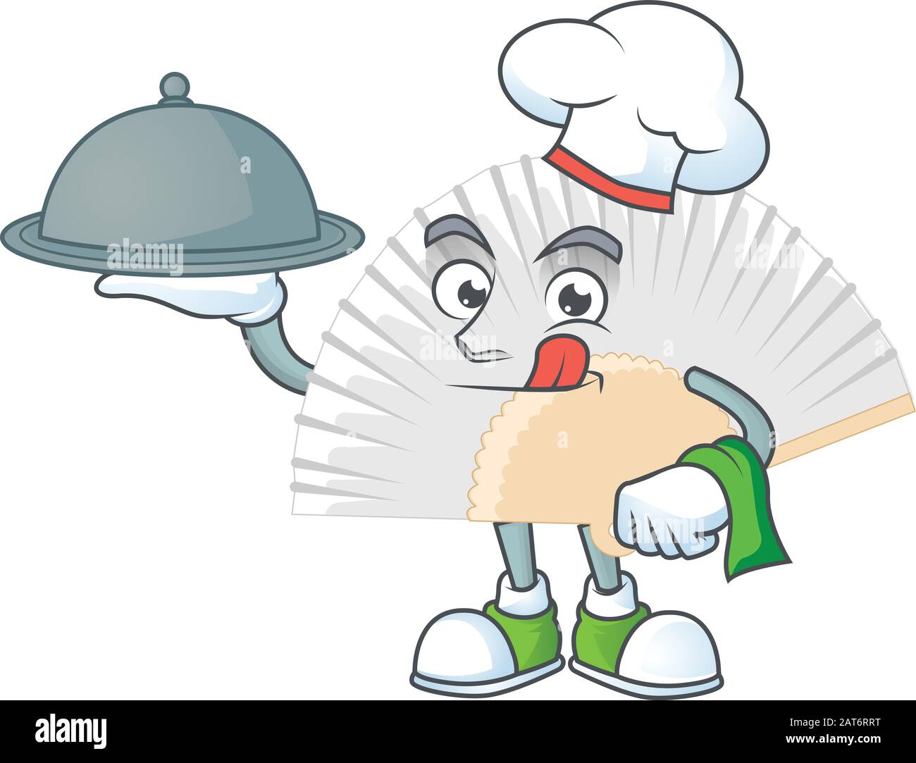 cartoon design of white chinese folding fan as a Chef having food on ...